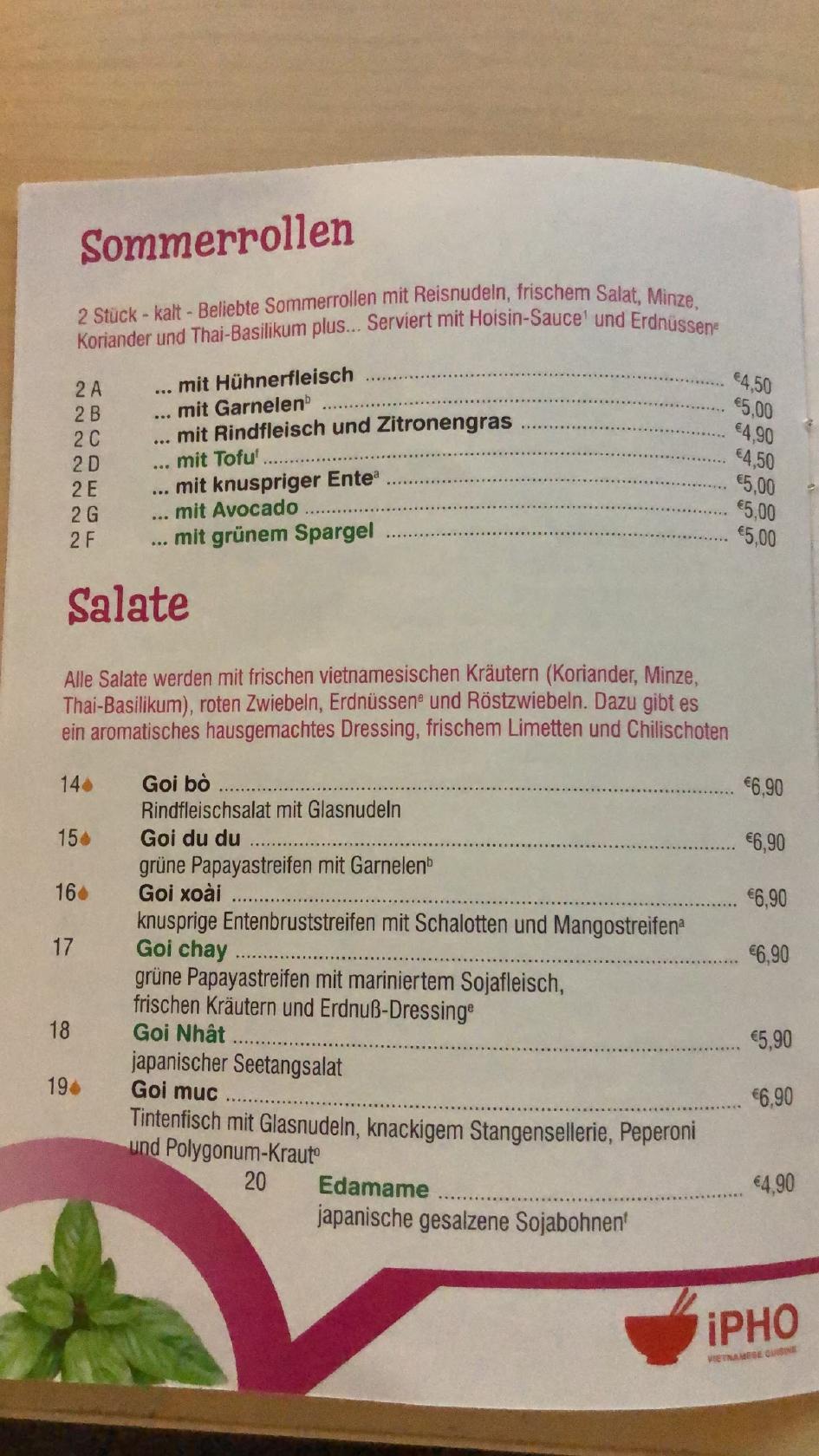 Speisekarte von ipho-vietnamese-cuisine restaurant, Marktoberdorf