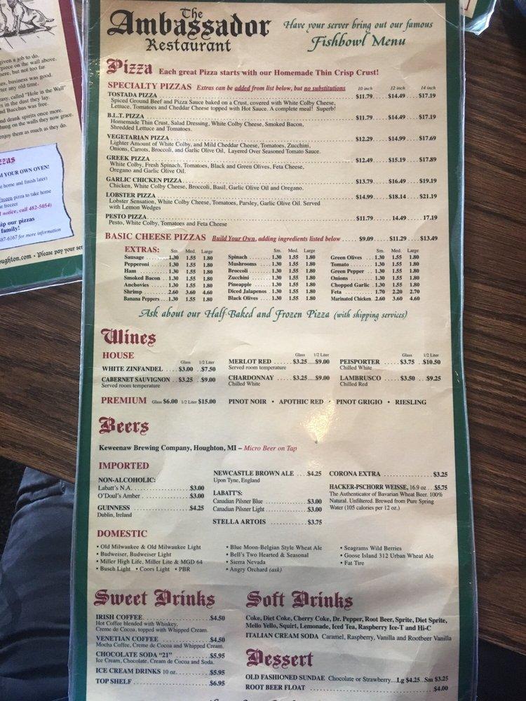 Menu at Ambassador Restaurant, Houghton