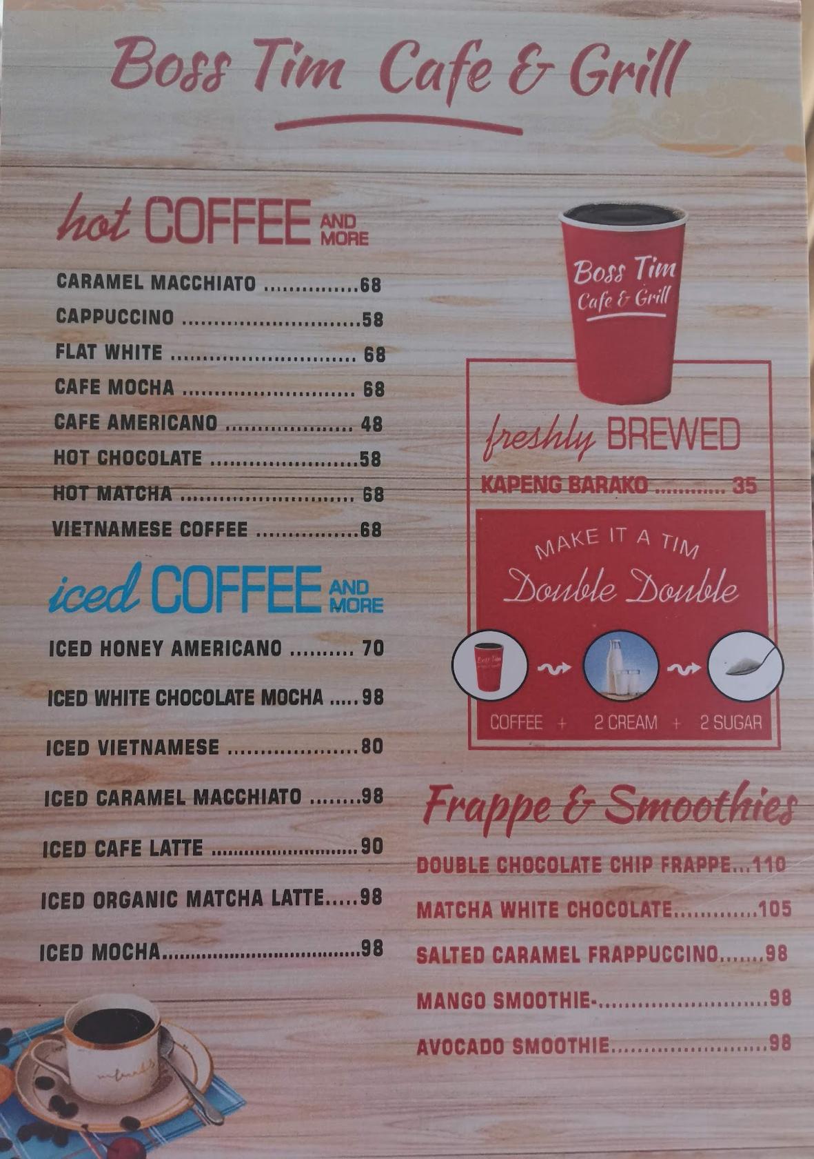 Menu at Boss Tim Cafe & Grill, Oton