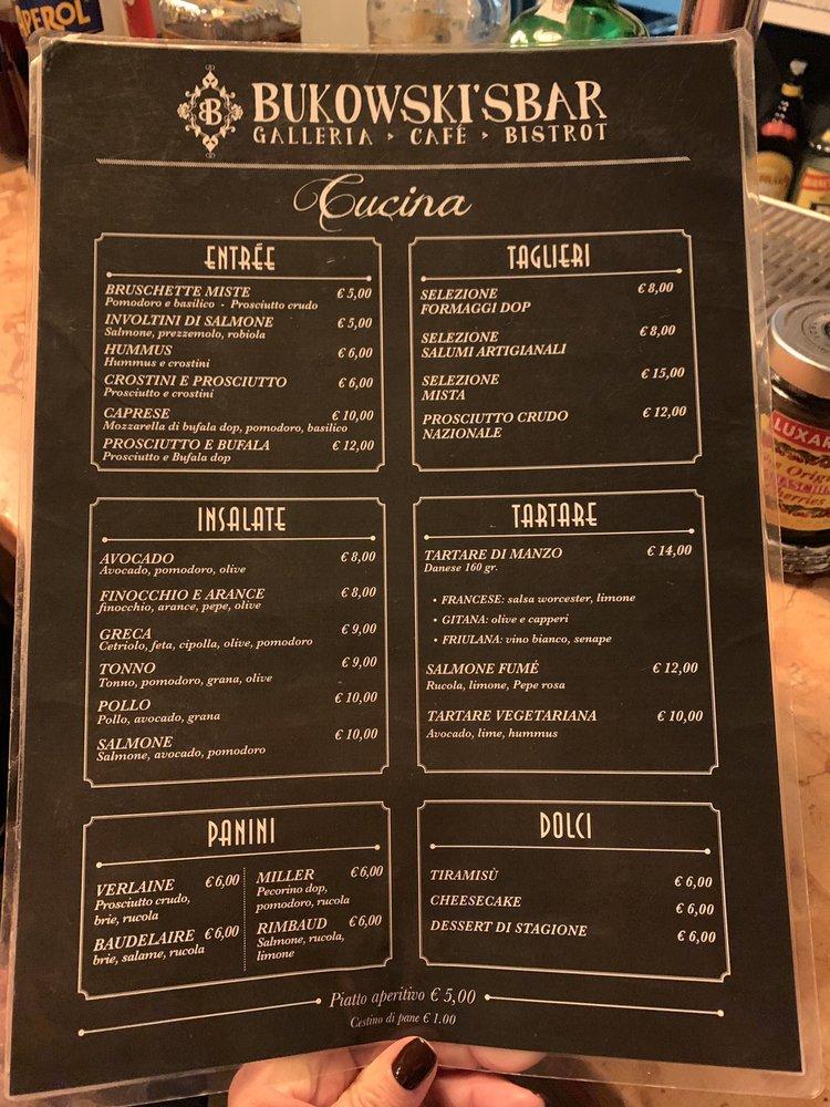 Menu da Bukowski's Bar, Roma