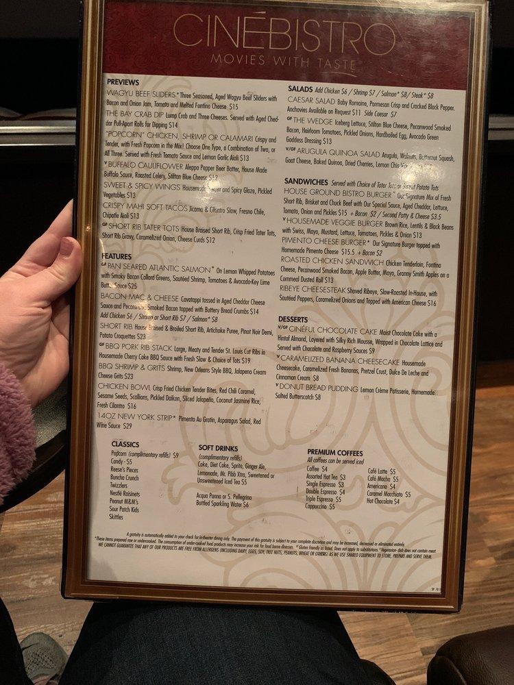 Menu at CMX CinéBistro Stony Point restaurant, Richmond
