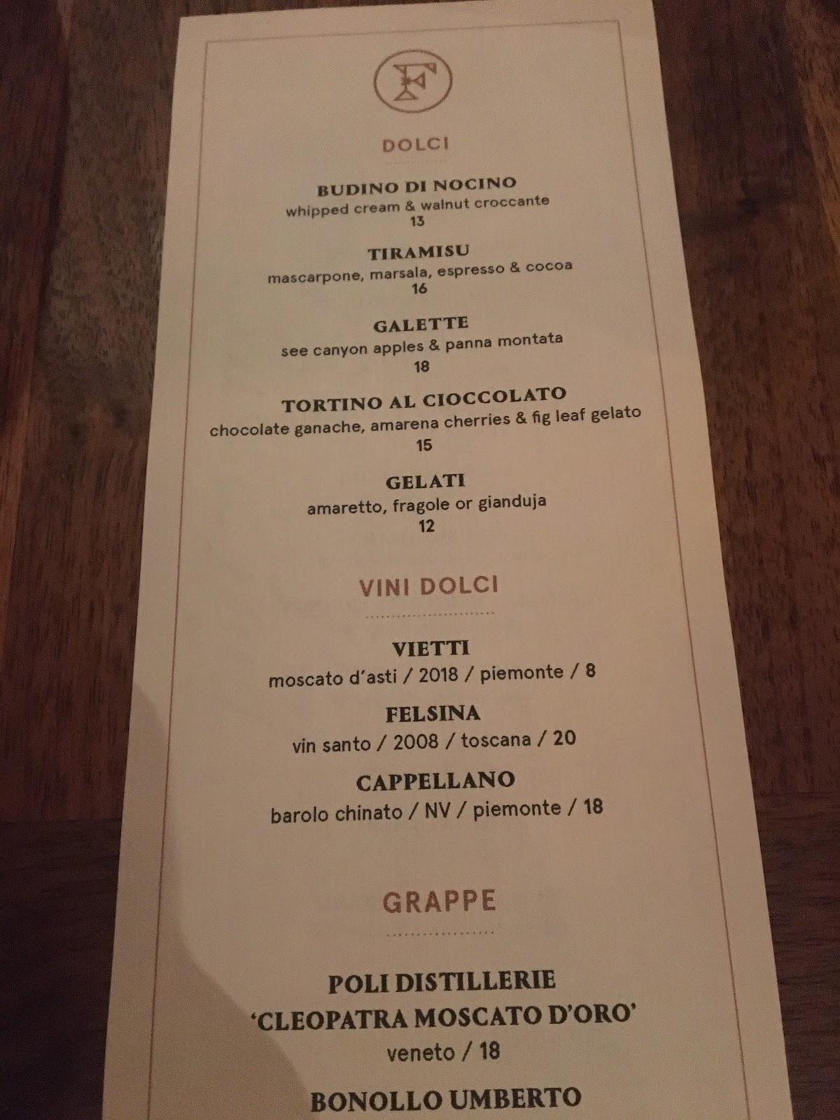 Menu at Felix Trattoria pub & bar, Culver City, Abbot Kinney Blvd