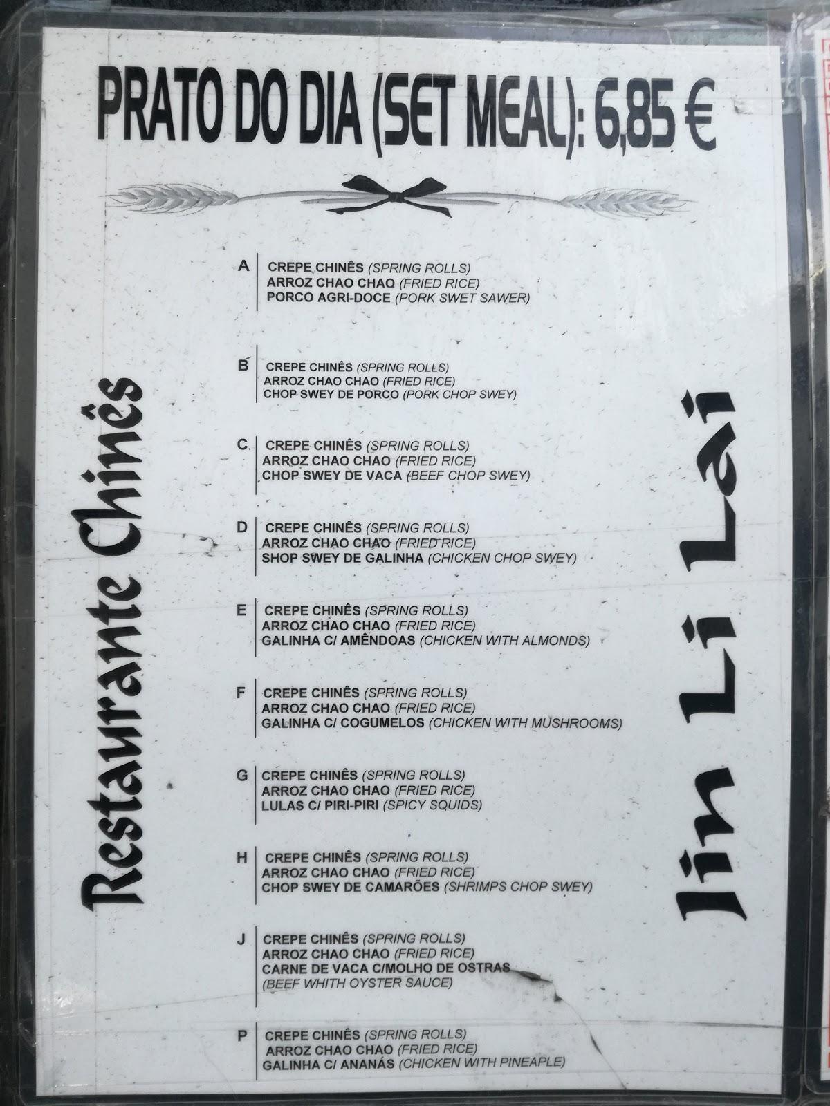 Menu em Jin Li Lai restaurante chines, Horta