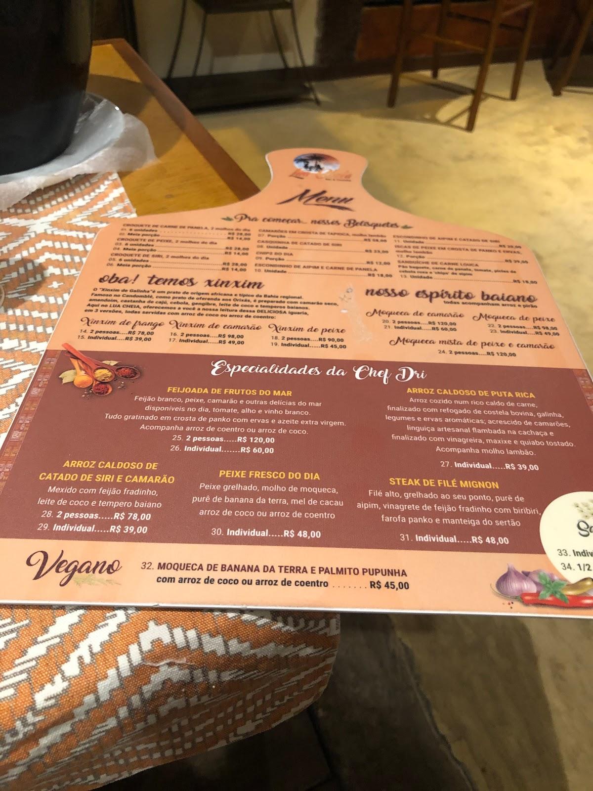 Menu em Lua Cheia Bar & Cozinha, Itacaré