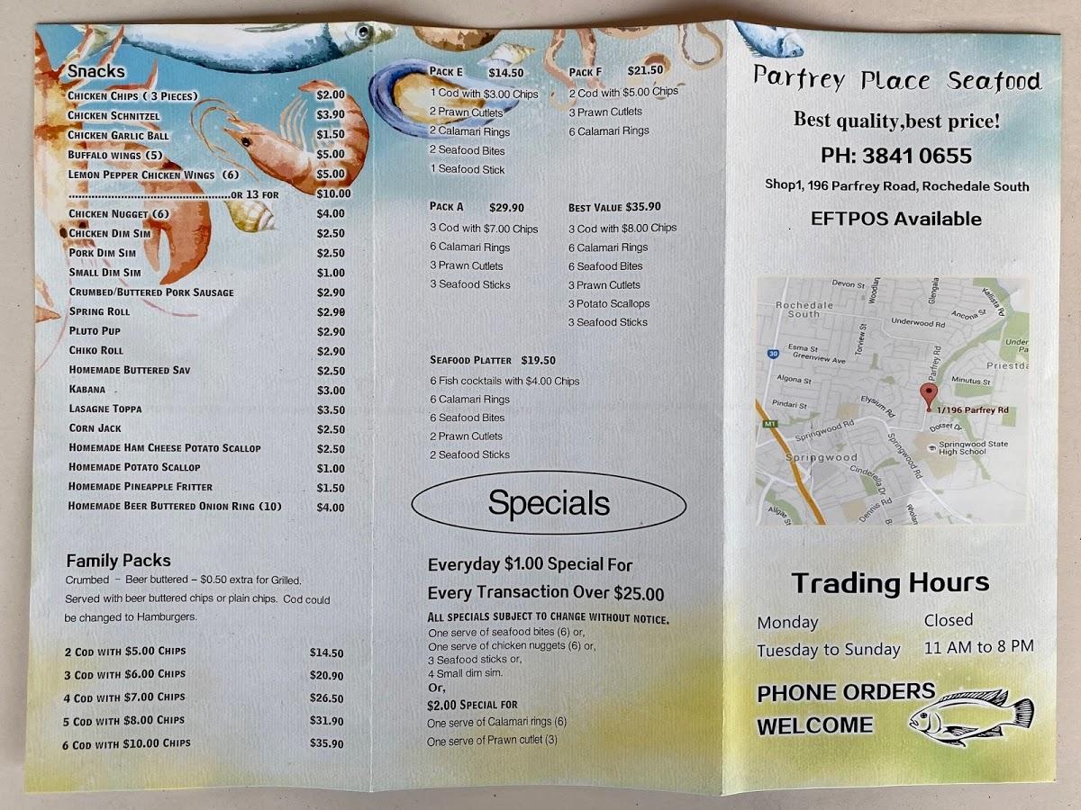 Menu At Parfrey Place Seafood Fast Food Rochedale South Menu At Parfrey Place Seafood Fast Food Rochedale South