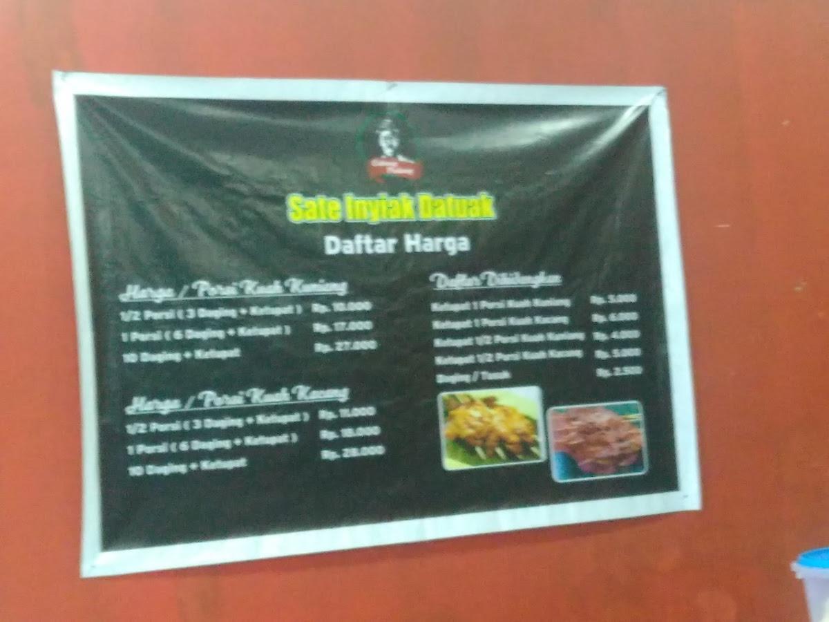 Menu at Sate Inyiak Datuak restaurant, Padang, Jl. Adinegoro No.5