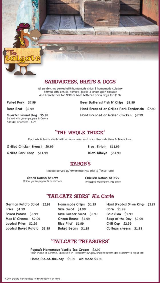 Menu at The Tailgate pub & bar, Indianapolis, S Emerson Ave Suite V