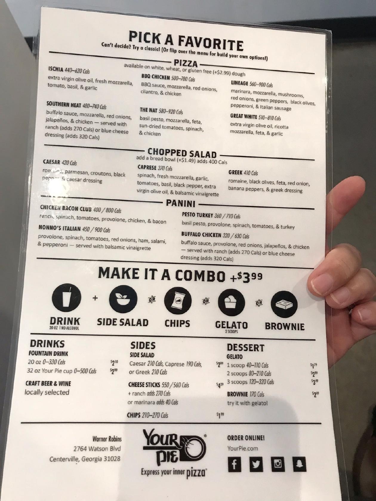 Menu at Your Pie Pizza pizzeria, Centerville