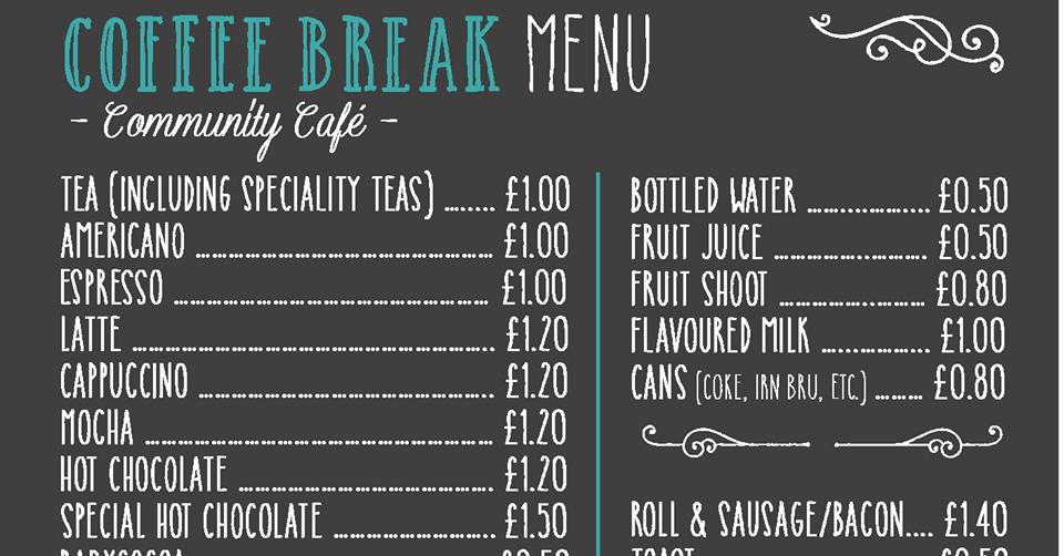 Menu at Coffee Break Community Cafe, Glasgow