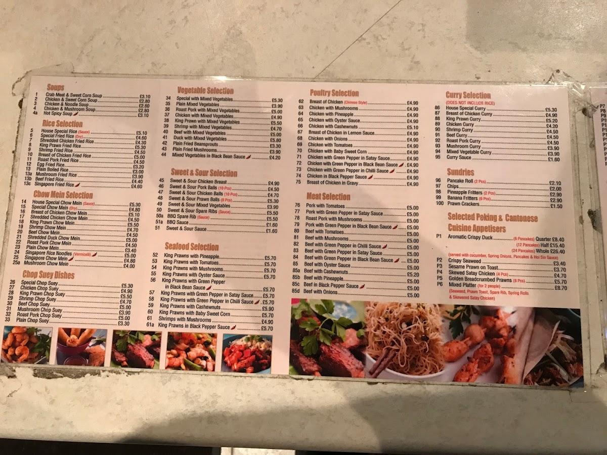 Menu at Golden Palace fast food, Rayleigh
