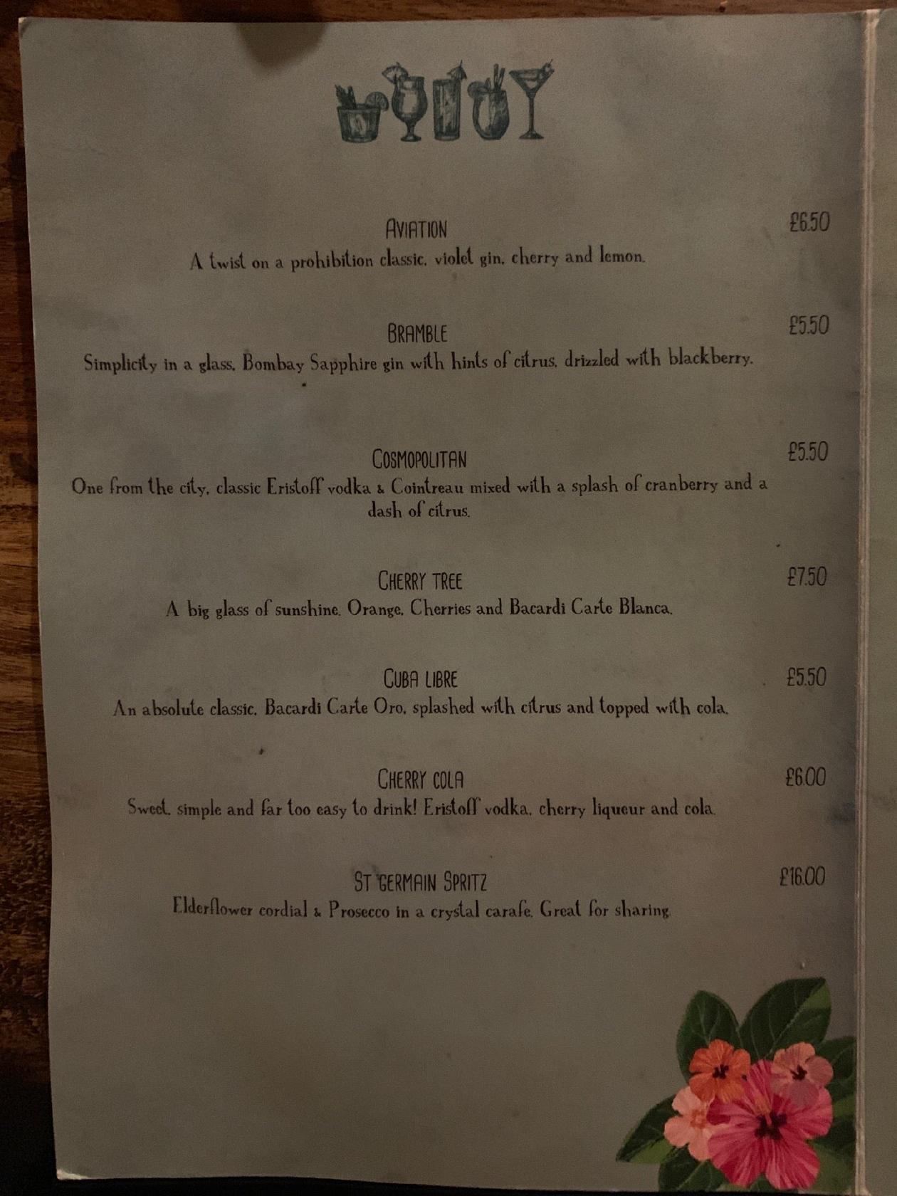 Menu at Riverside Cafe Bar, Aberdeen