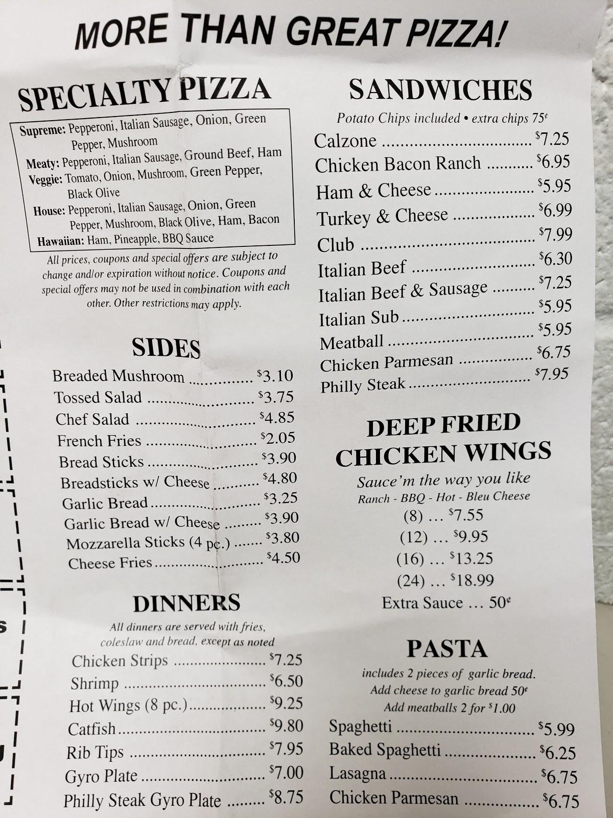 Menu at Saylor's Pizza & More pizzeria, Elkhart