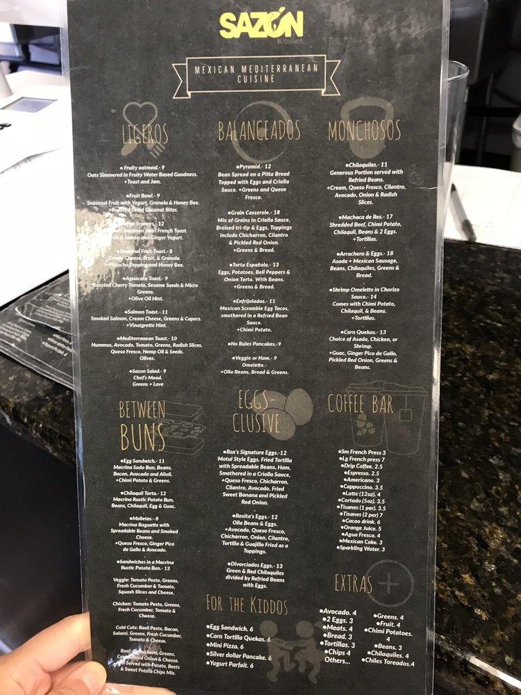 Menu at Sazon Kitchen restaurant, Seattle