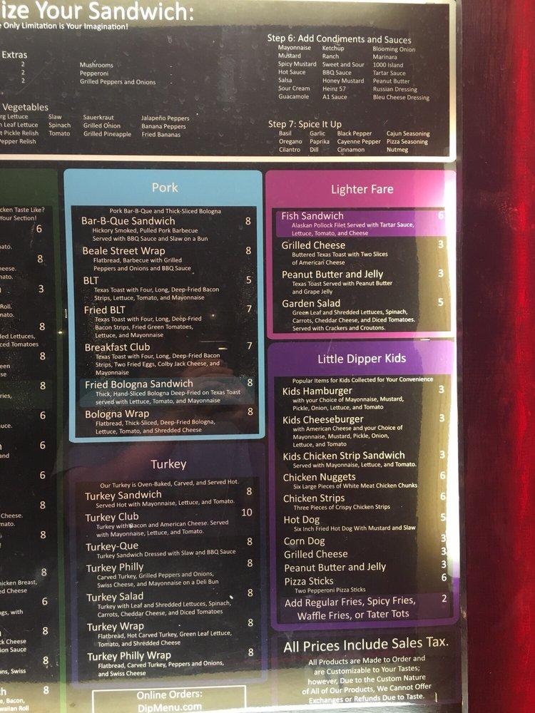 Menu at Velvet Cream–The Dip fast food, Hernando