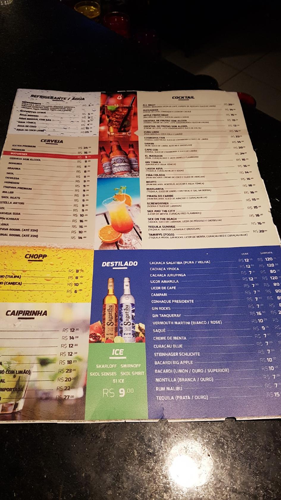 Menu em All Night Pub, Manaus