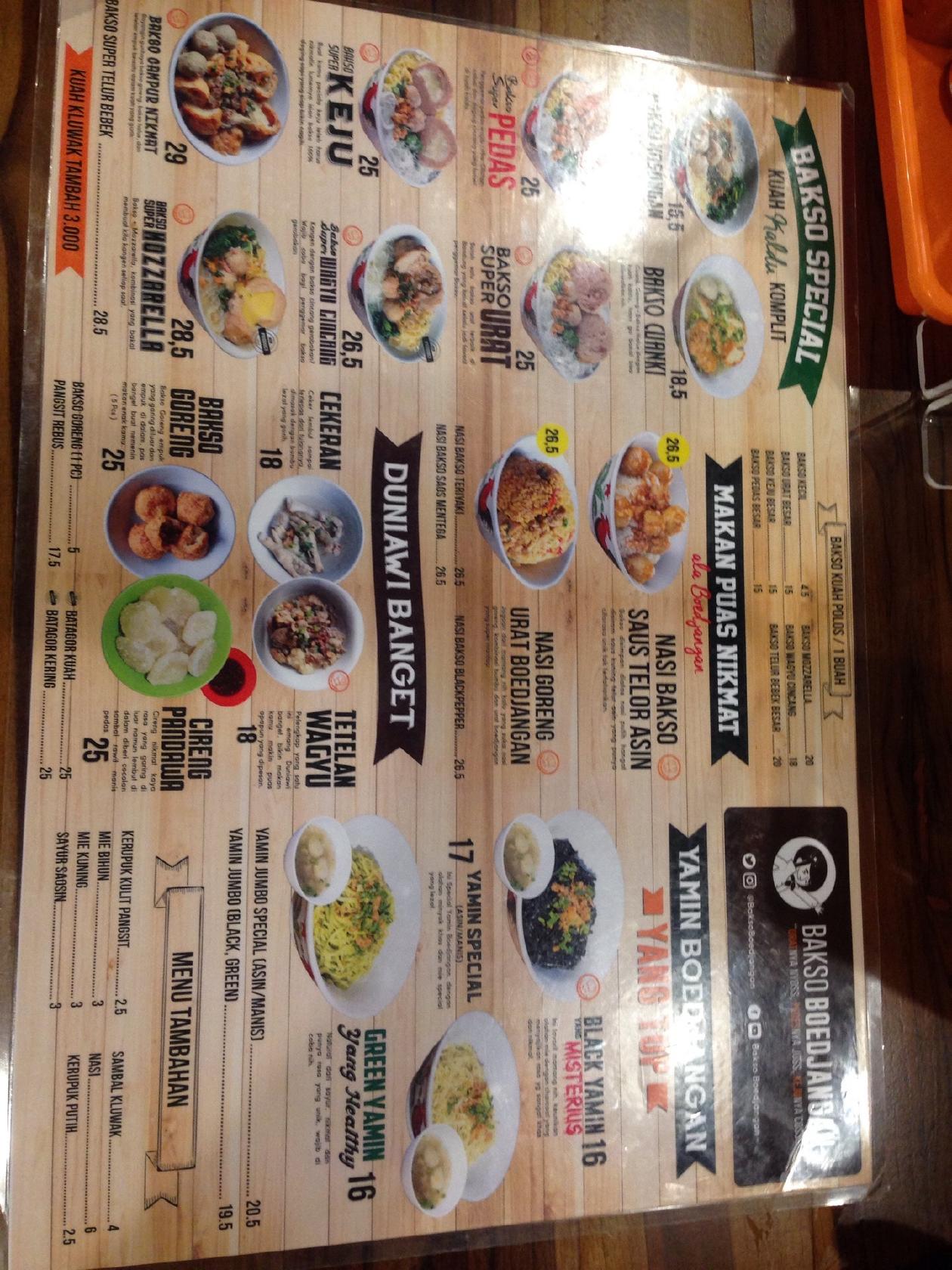 Carta del restaurante Bakso Boedjangan Cibubur, Depok, Jl. Alternatif ...