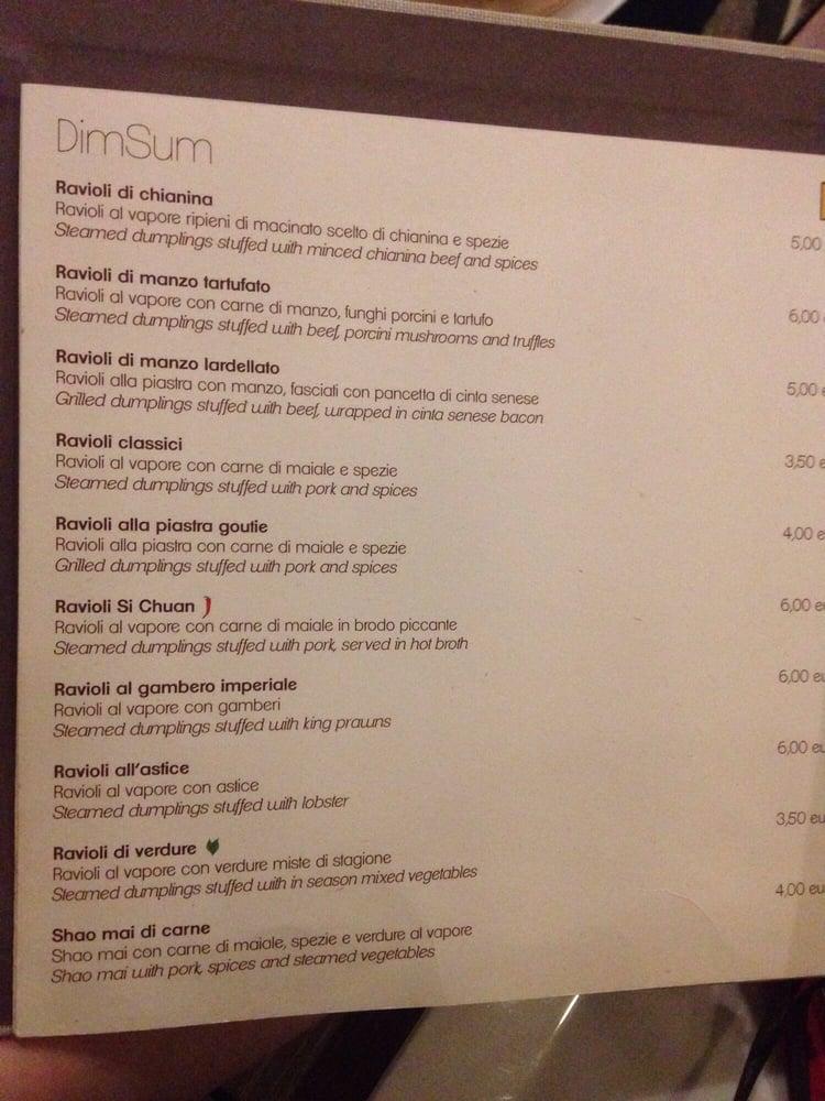 Menu at Dim Sum restaurant, Florence