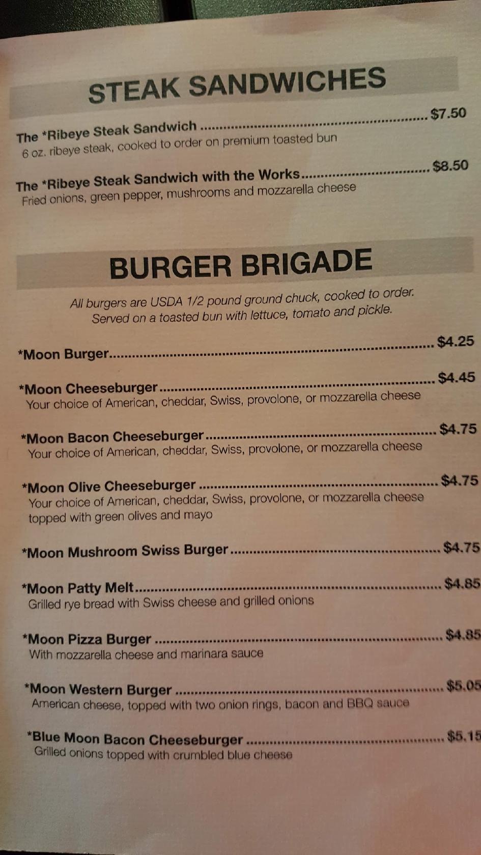 Menu at Doyle's Moon Saloon pub & bar, USA