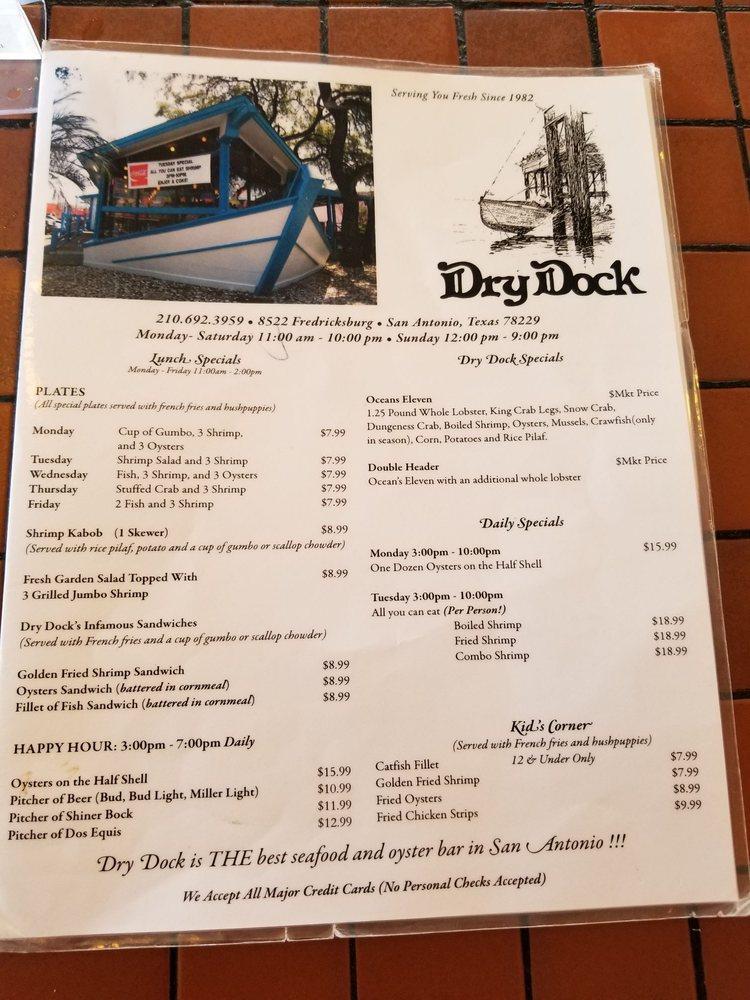Menu at Dry Dock Oyster Bar, San Antonio