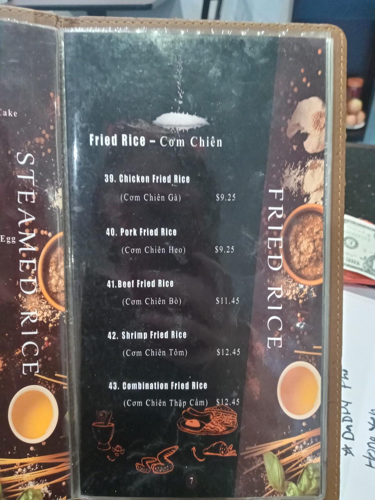 Menu at Hong Yen restaurant, Springfield