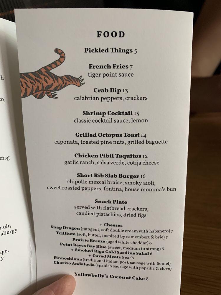 Menu at Lazy Tiger pub & bar, St. Louis