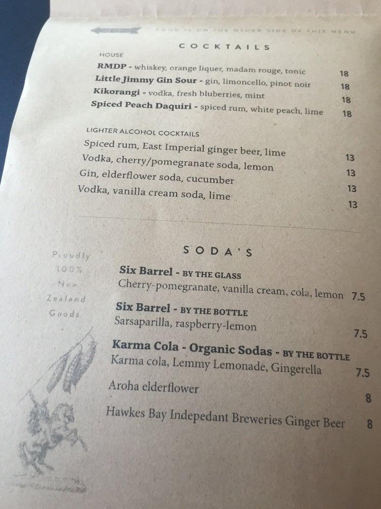 Menu at Little Jimmy pub & bar, Auckland