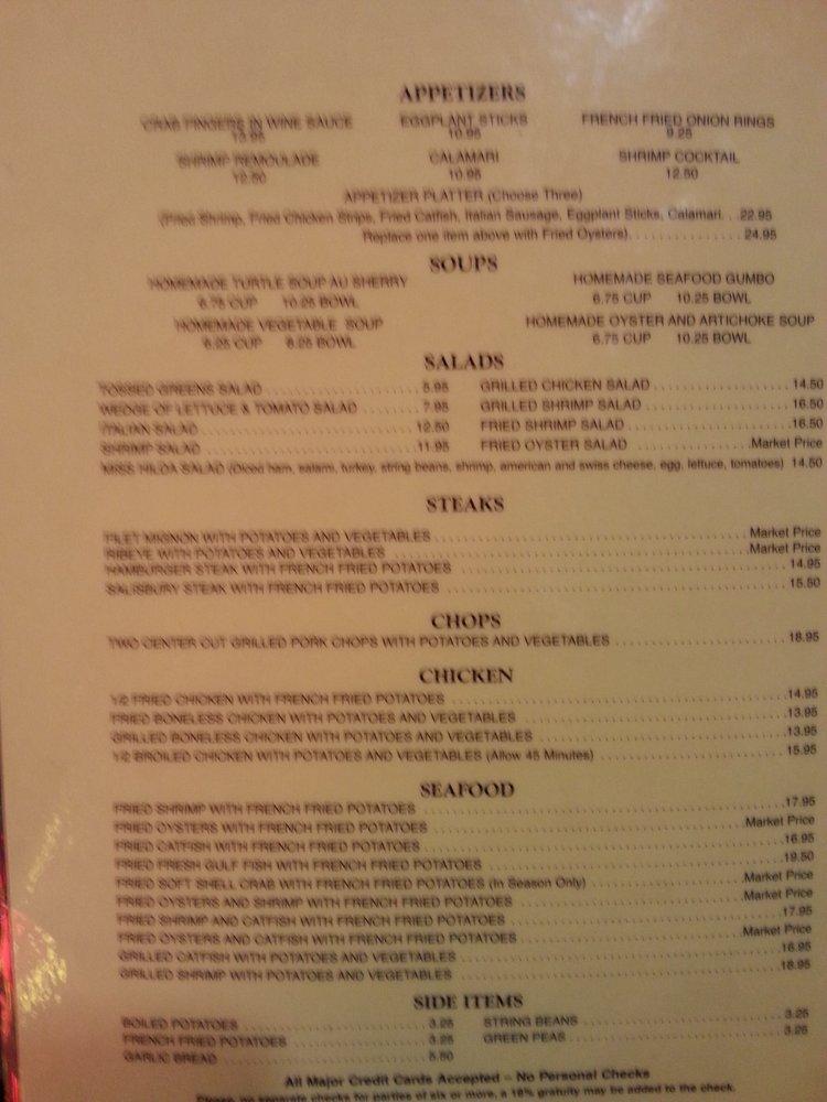 Menu at Mandina's Restaurant, New Orleans