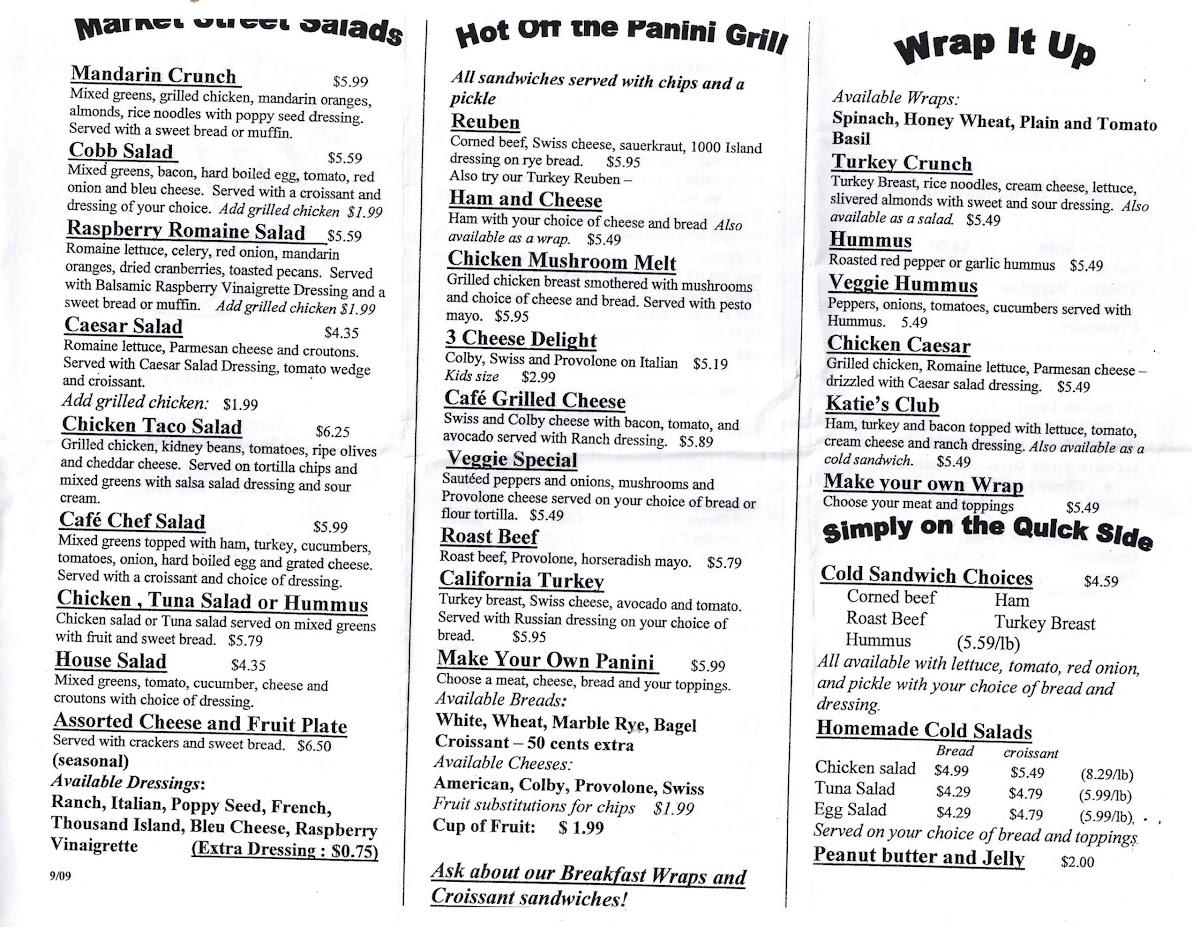 Menu at Market Street Cafe, Portsmouth