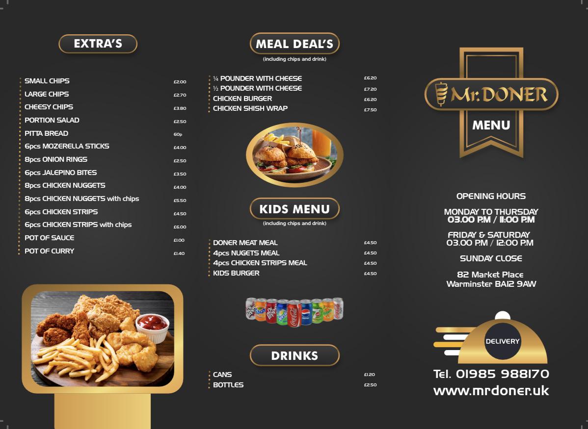 Menu at Mr. Doner Warminster, Warminster