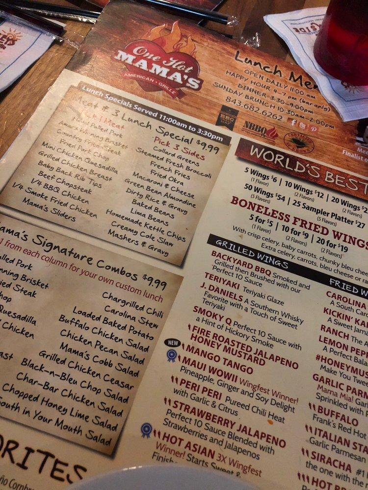 Menu at One Hot Mama's American Grill BBQ, Hilton Head Island