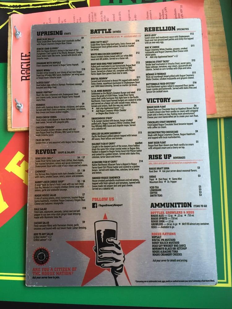 Menu at Rogue Ales Bayfront Public House, Newport
