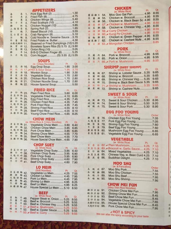 Menu at Super China Buffet restaurant, Crawfordsville