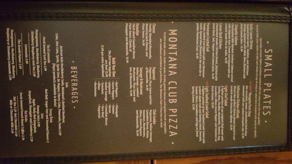Menu at The Montana Club Restaurant, Great Falls