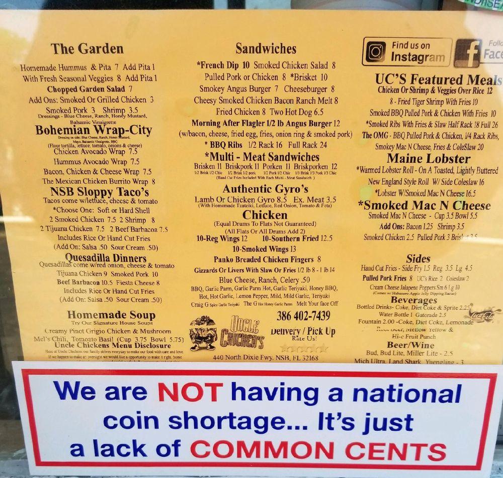 Menu at Uncle Chicken's BBQ, New Smyrna Beach