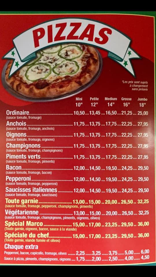 Menu au Marco Restaurant, Sainte-Julie