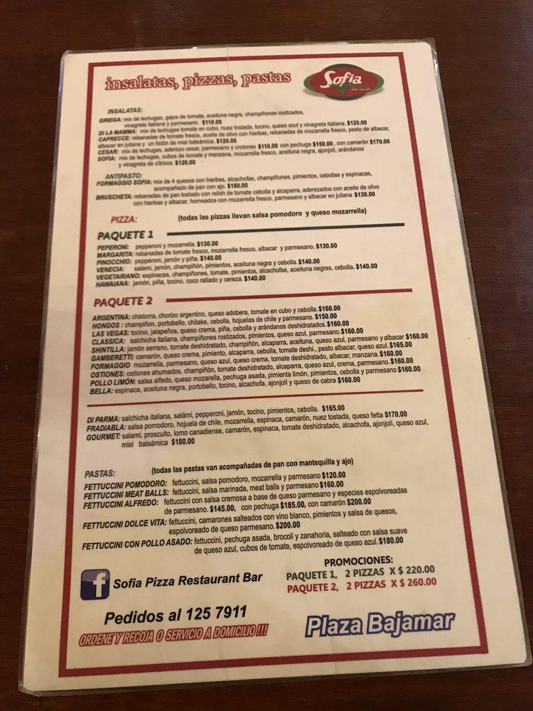Menu at Sofia pizza Restaurant Bar, La Paz, Cl. 5 de Mayo 15e