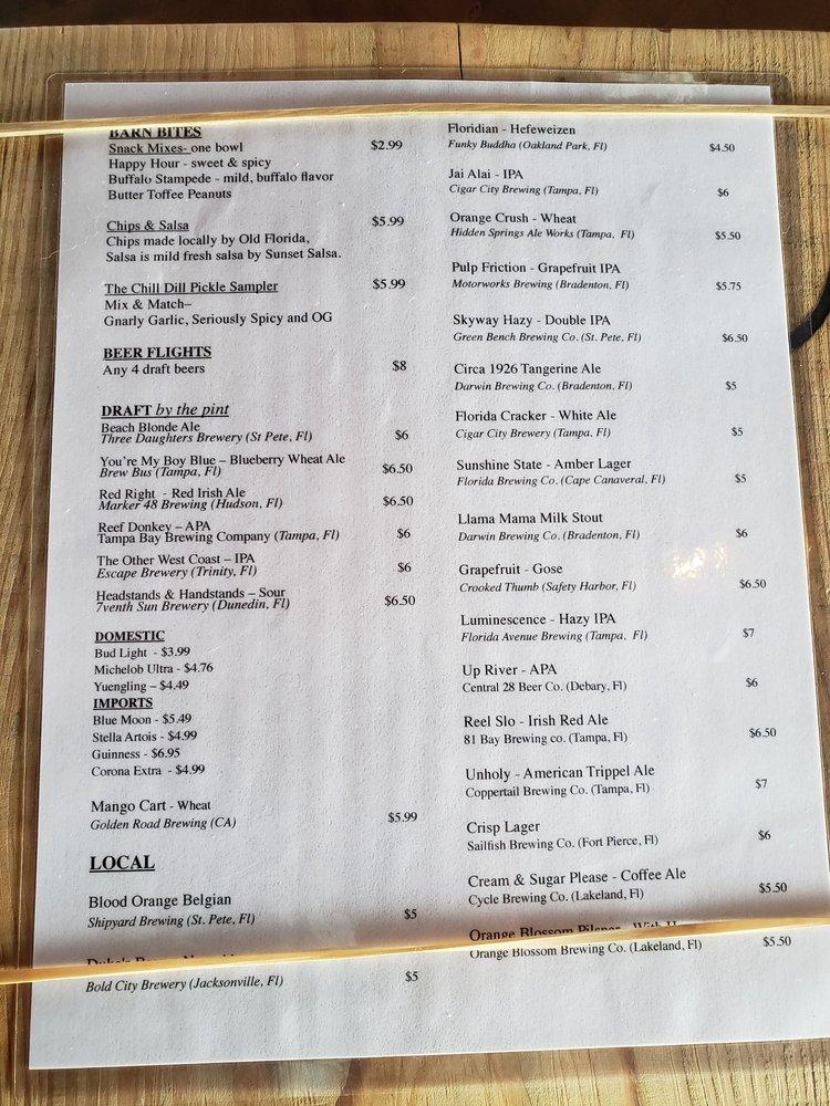 Menu at The Barn, Trinity