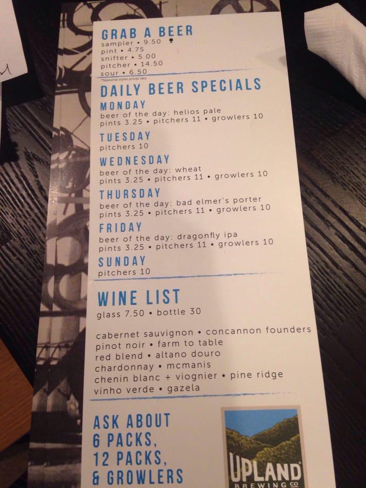 Menu at Upland Columbus Pump House pizzeria, Columbus