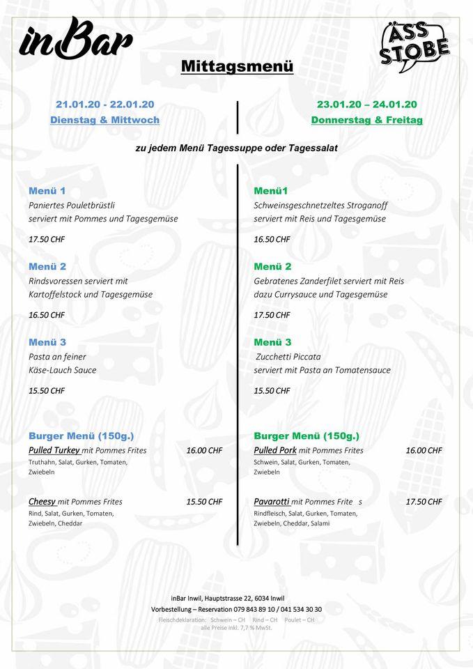 Menu at inBar, Inwil