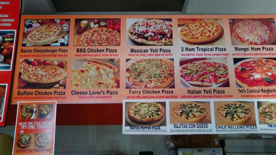 Menu at Big Yeti's Pizza, Dallas, W Illinois Avenue