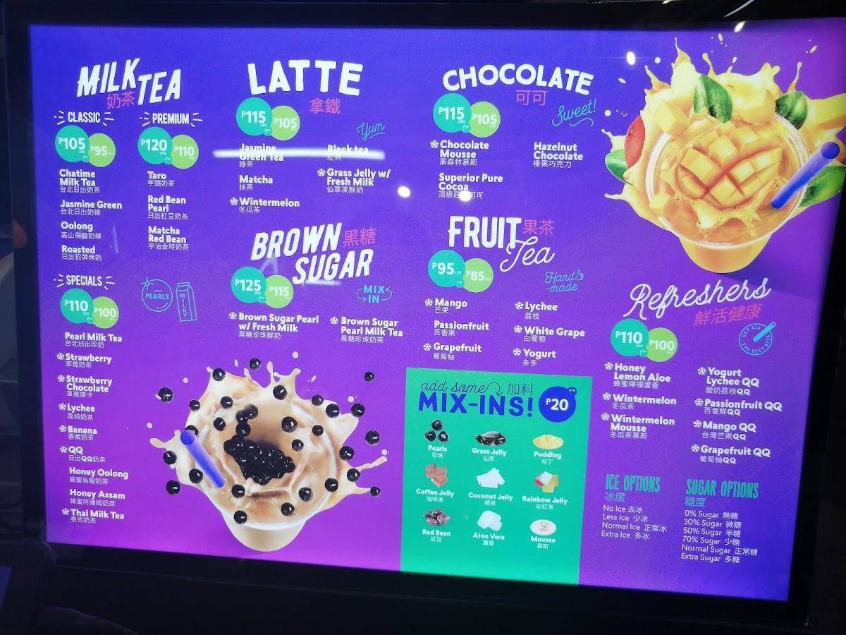 Menu at Chatime Shell Pusok cafe, Lapu-Lapu City