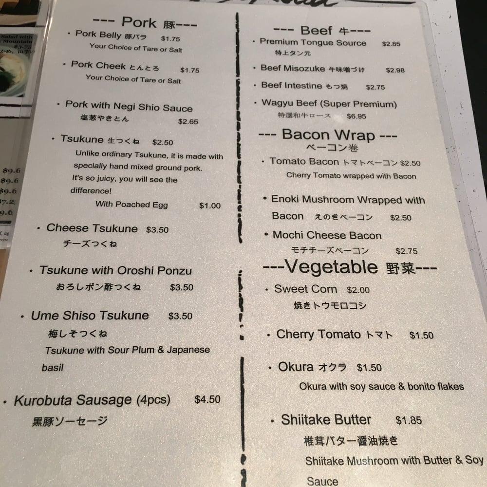 Menu at Hachi - Japanese Yakitori Izakaya restaurant, Las Vegas, S ...