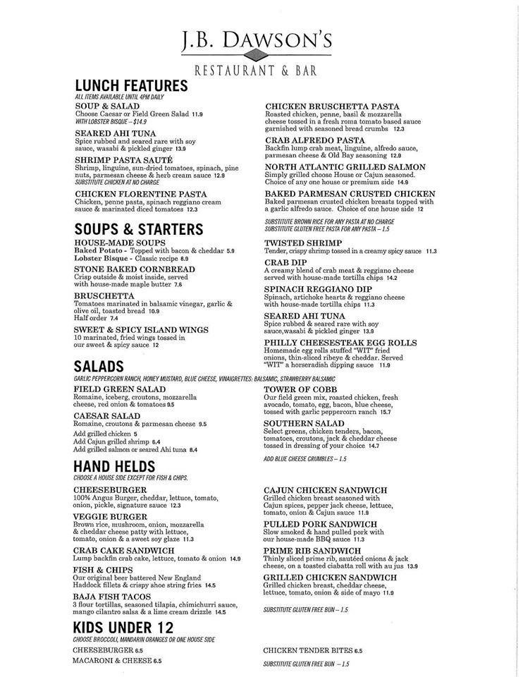 Menu at JB Dawson's Restaurant & Bar, Langhorne