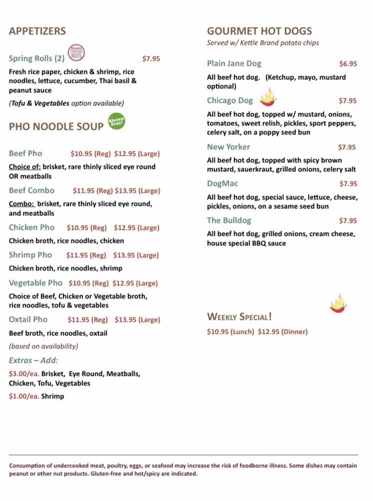 Menu at Kettle Pho Bistro restaurant, Kettle Falls