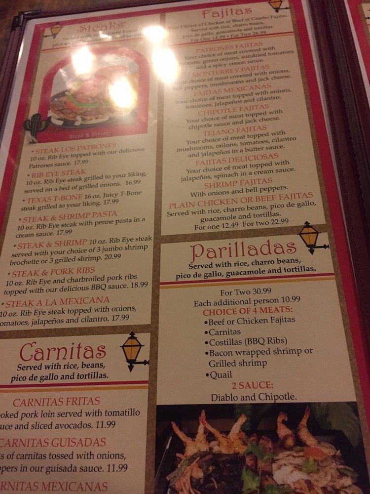 Menu at Los Patrones Mexican Grill restaurant, Giddings