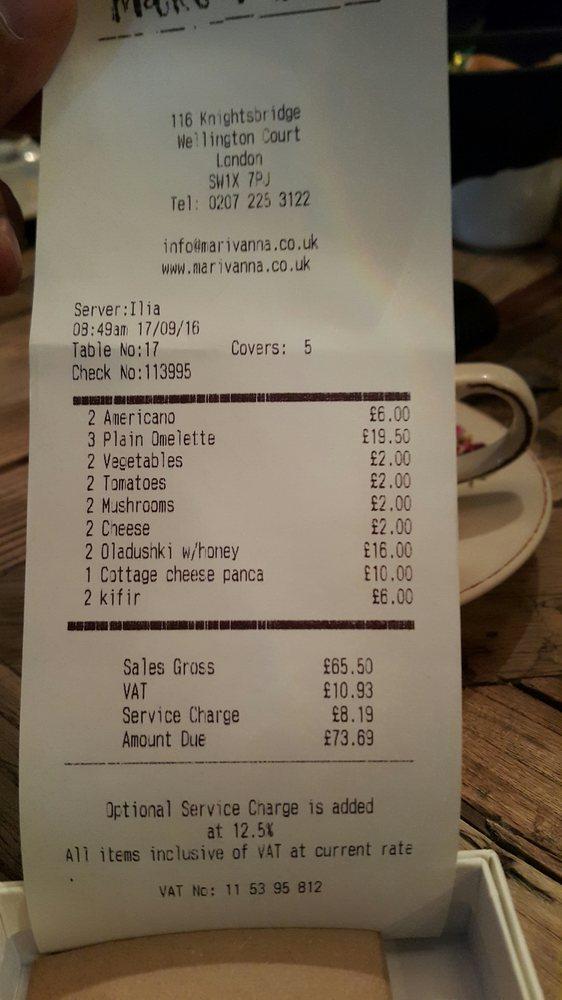 Menu at Mari Vanna restaurant, London, Wellington Court