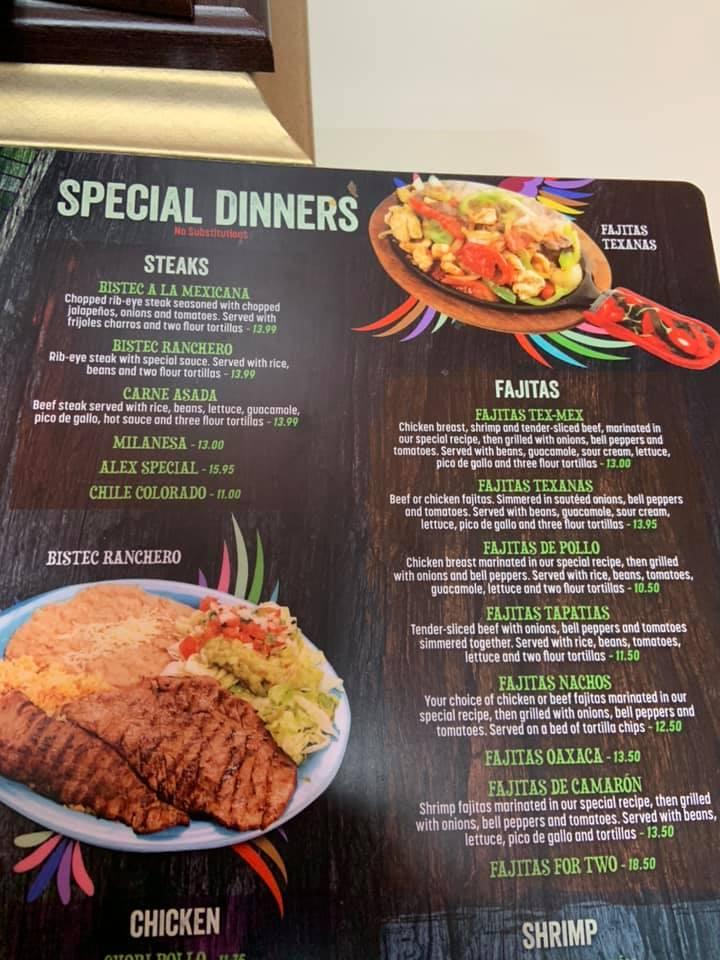 Menu at Mi Sombrero restaurant, Hazlehurst