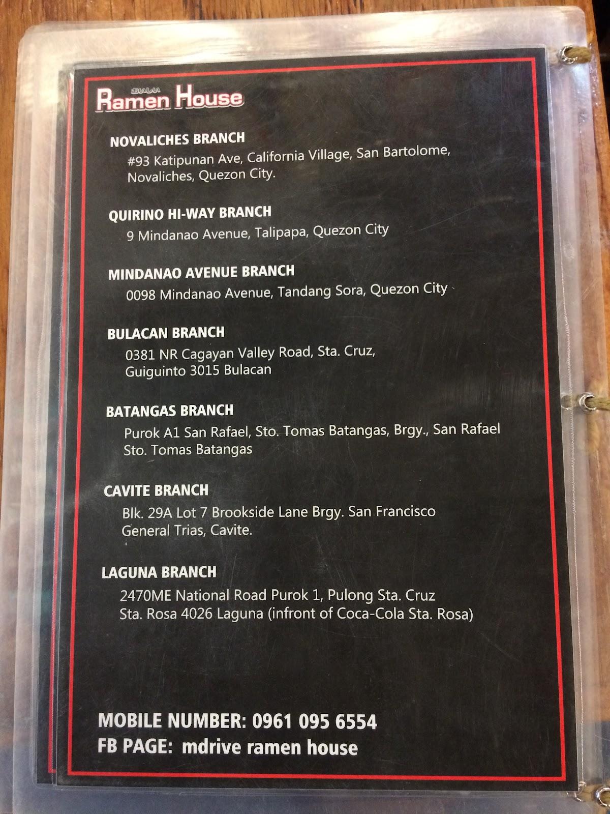 Carta del restaurante Ramen House, General Trias