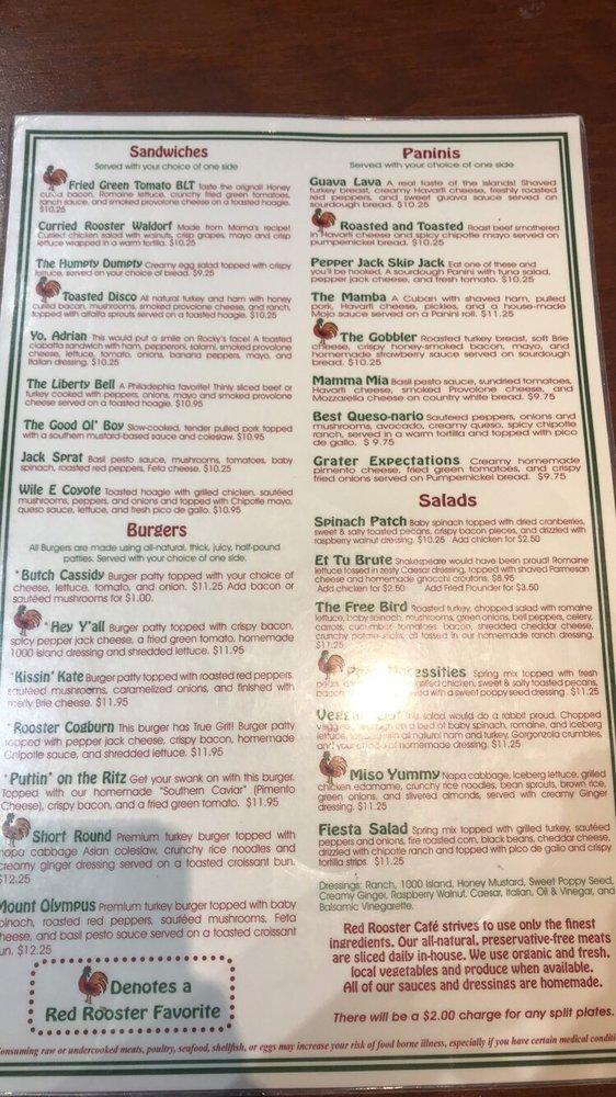 Menu at Red Rooster Cafe, Beaufort, Boundary St
