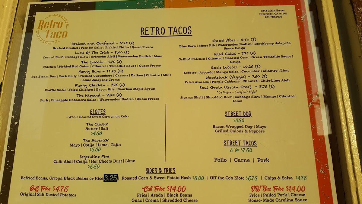 Menu at Retro Taco pub & bar, Riverside